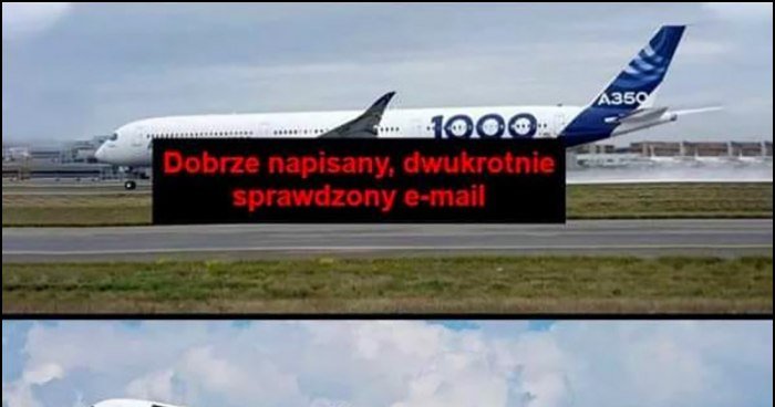 Samolot dobrze napisany, dwukrotnie sprawdzony email, wysłany ...