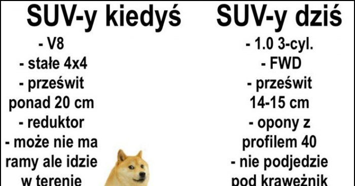 SUVy kiedyś vs dziś porównanie pies pieseł doge cheems memy, gify i śmieszne obrazki facebook ...