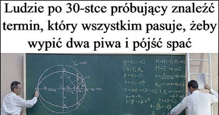 Ludzie po 30-stce próbujący znaleźć termin, który wszystkim pasuje ...
