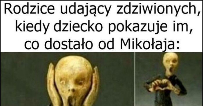 Rodzice udający zdziwionych, kiedy dziecko pokazuje im, co dostało od ...