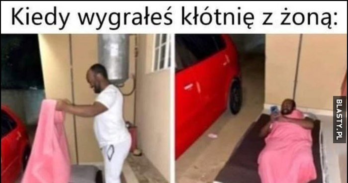 Kiedy wygrałeś kłótnię z żoną facet śpi na karimacie materacu w garażu ...