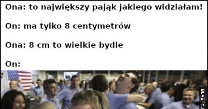 Ona: to największy pająk jakiego widziała, on: ma tylko 8cm, ona: 8cm ... Ona: to największy pająk jakiego widziała, on: ma tylko 8cm, ona: 8cm ...